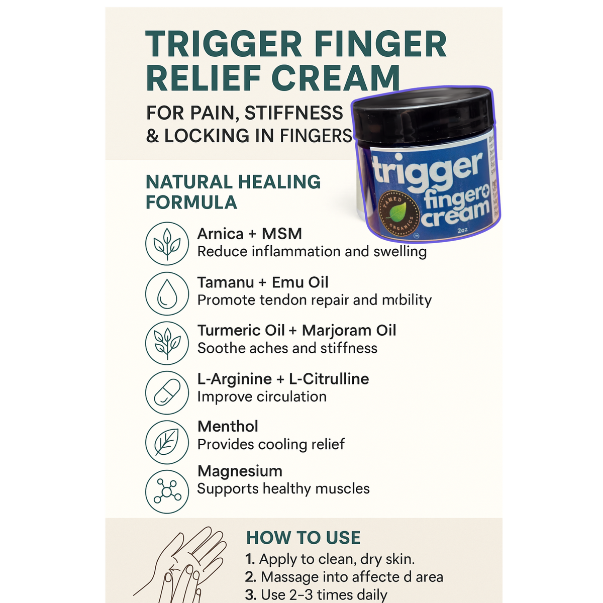 Trigger Finger Cream – Tamed Organics Natural Solutions