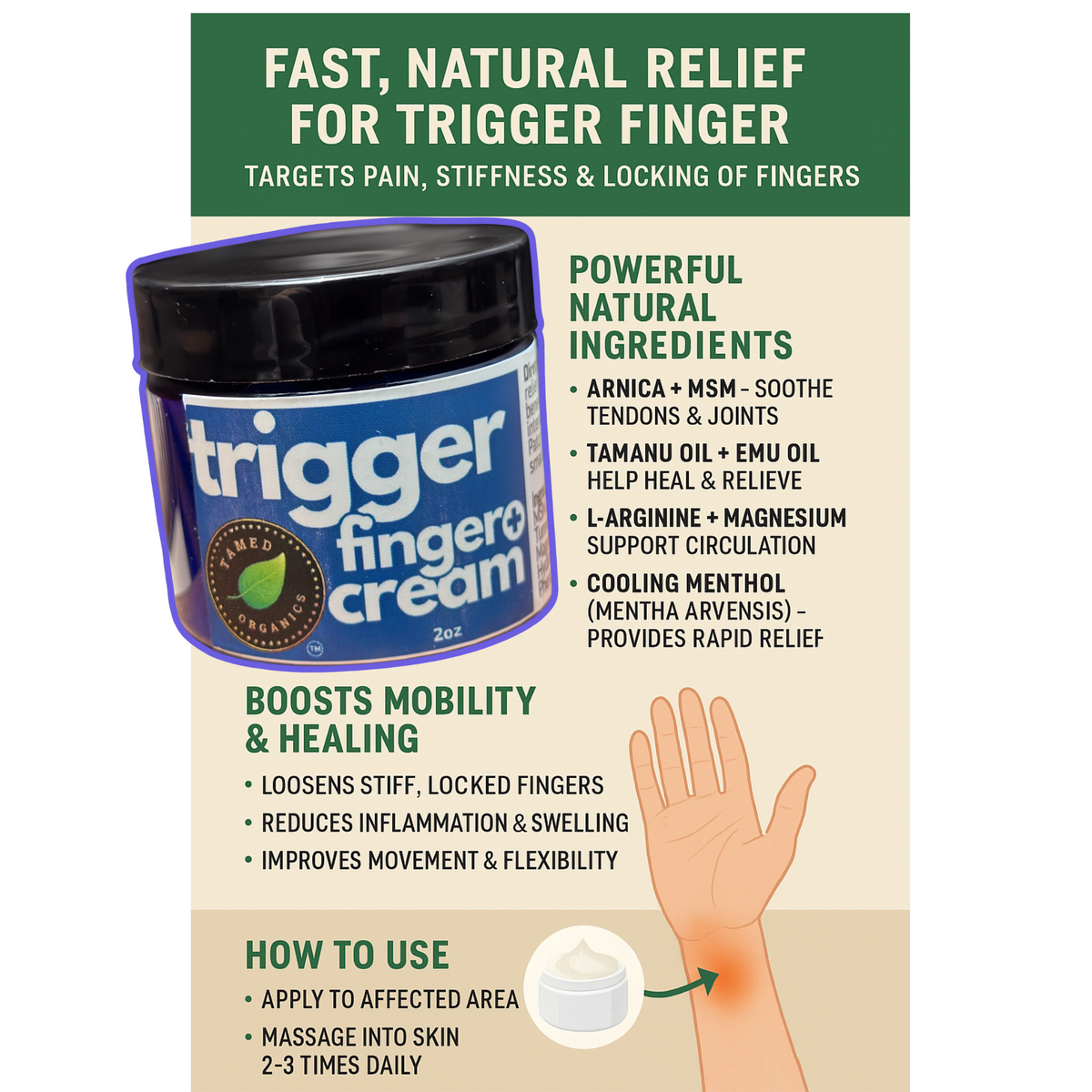 Trigger Finger Cream – Tamed Organics Natural Solutions